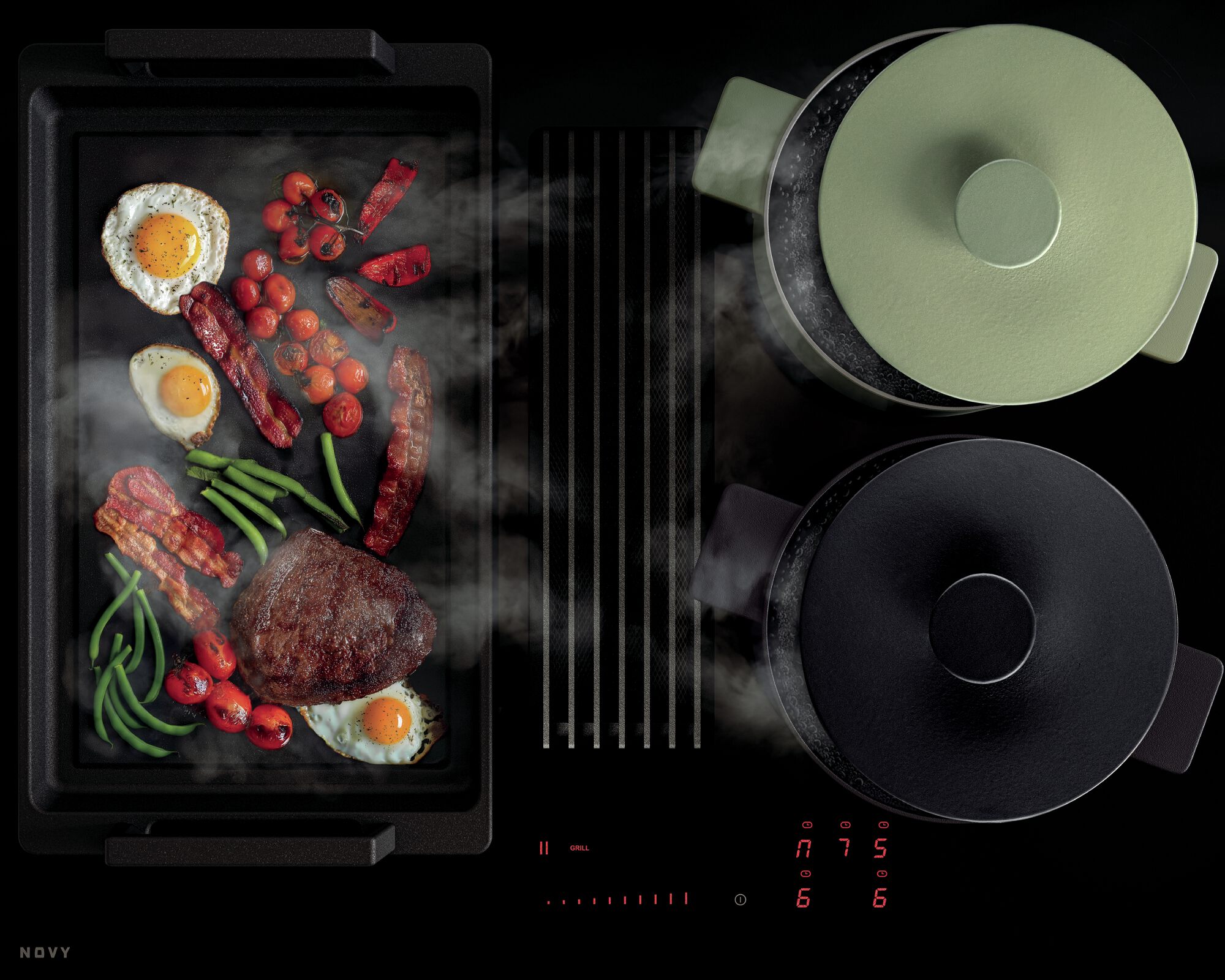 Novy Easy: strakke kookplaat met ingebouwde afzuiging - Novy